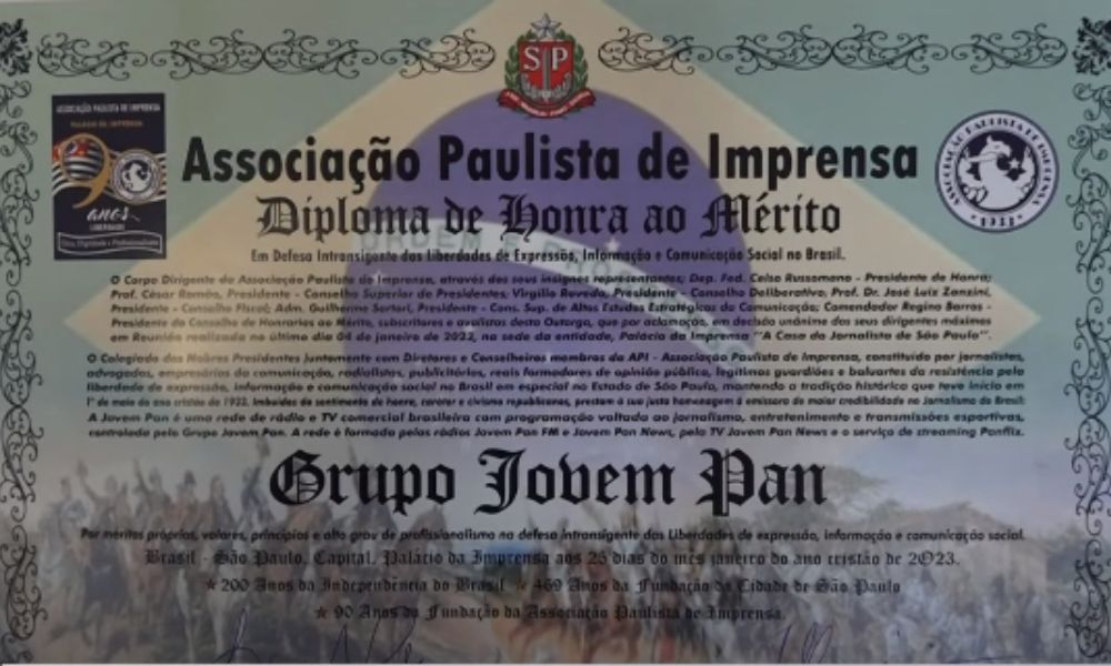Jovem Pan recebe homenagem da Associação Paulista de Imprensa | Jovem Pan