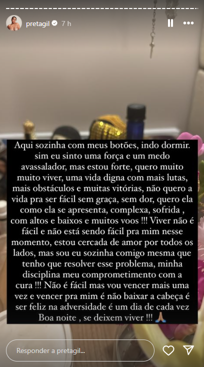 ‘Sinto uma força e um medo avassalador’, diz Preta Gil após câncer ser ...